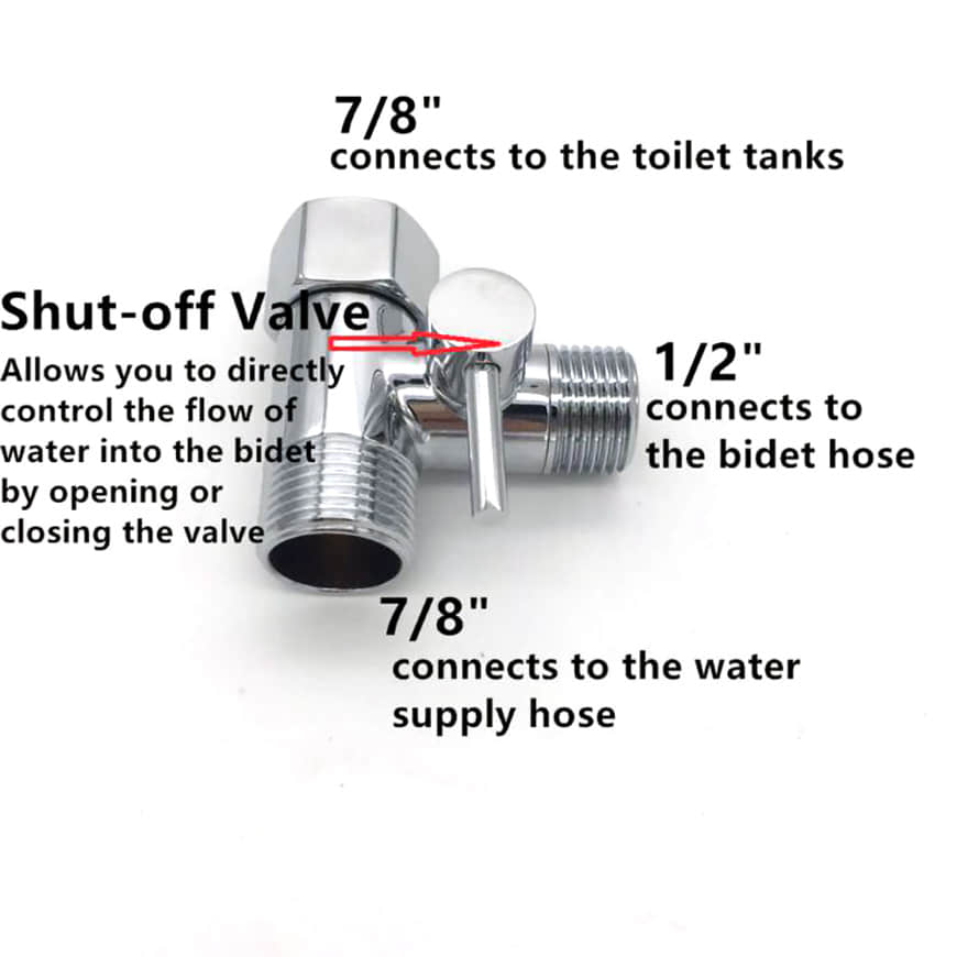Metal T-adapter with Shut-off Valve, 3-way Tee Connector, Chrome Finish ...